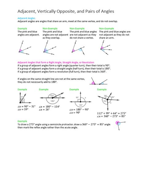 Adjacent Vertical Opp Supplementary Angles Notes Pdf
