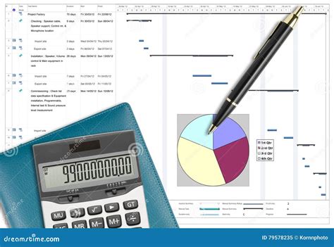 Project Schedule Analysis With Pen Calculator And Notebook Stock Image