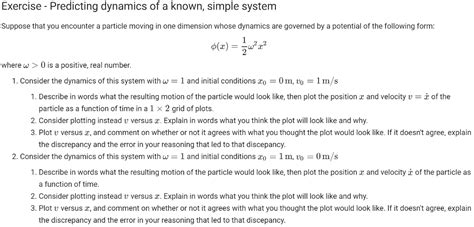 Solved Exercise Predicting Dynamics Of A Known Simple Chegg