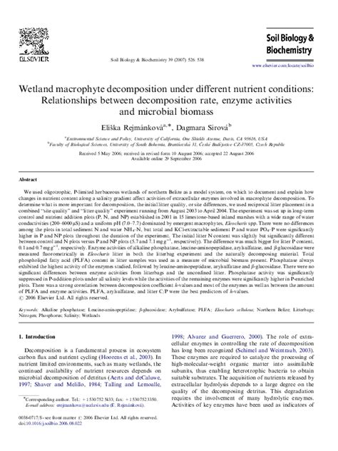 Pdf Wetland Macrophyte Decomposition Under Different Nutrient