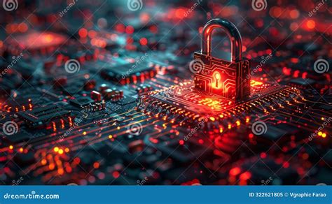 Cybersecurity Concept With A Padlock On A Glowing Microchip Close Up Digital Data Protection