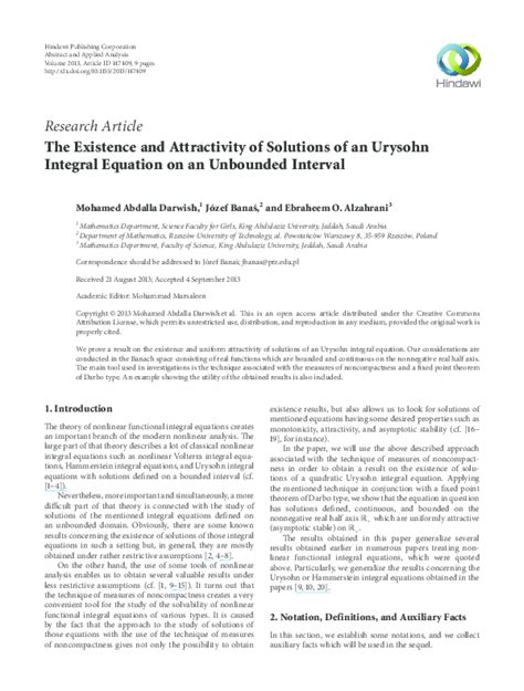 Pdf The Existence And Attractivity Of Solutions Of An Urysohn Integral Equation On An