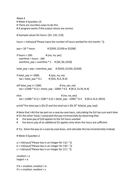 week 4 week 4 coding answers week 4 week 4 question 1a there are