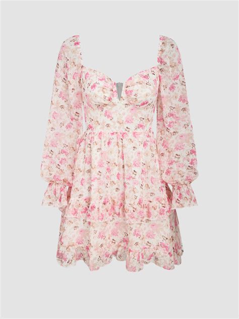V Wired Chiffon Long Sleeve Short Dress For Daily Casual Date