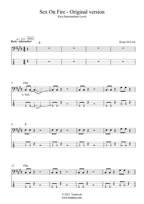 Sex On Fire Original Version Easy Intermediate Level Kings Of Leon Bass Tabs