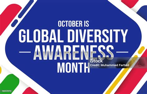 10월은 글로벌 다양성 인식의 달로 타이포그래피와 함께 다양한 색상과 모양의 배경 디자인입니다 10월에 대한 스톡 벡터 아트 및