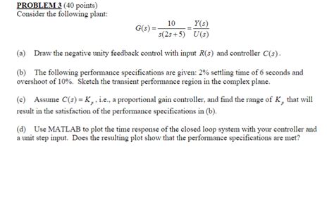problem 3 40 points consider the following plant