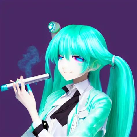 Hatsune Miku Smoking Weed With A Vape Pen Smoke Stable Diffusion