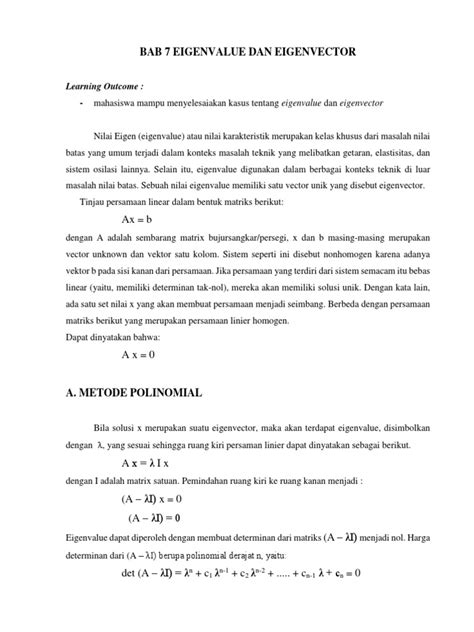 Bab 7 Eigenvalue Dan Eigenvector Pdf