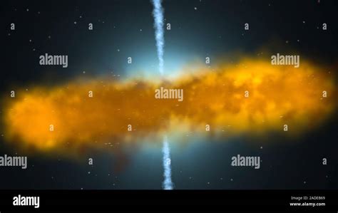 Active Galactic Nucleus And Jets Illustration This Side On View Shows The Thick Ring Of Dust