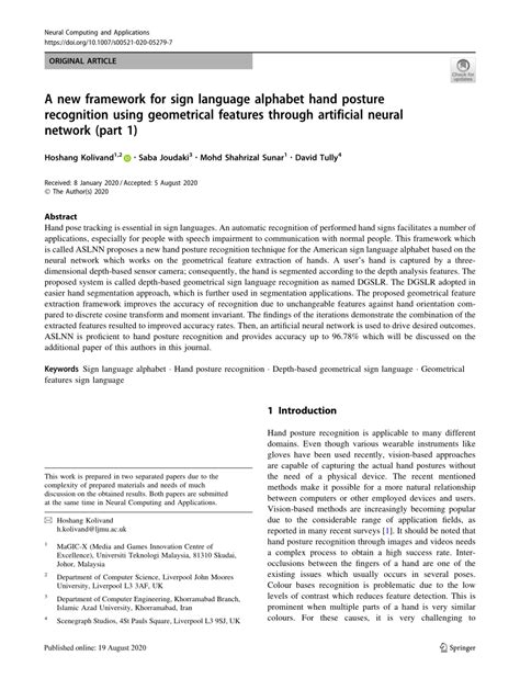 PDF A New Framework For Sign Language Alphabet Hand Posture Recognition Using Geometrical