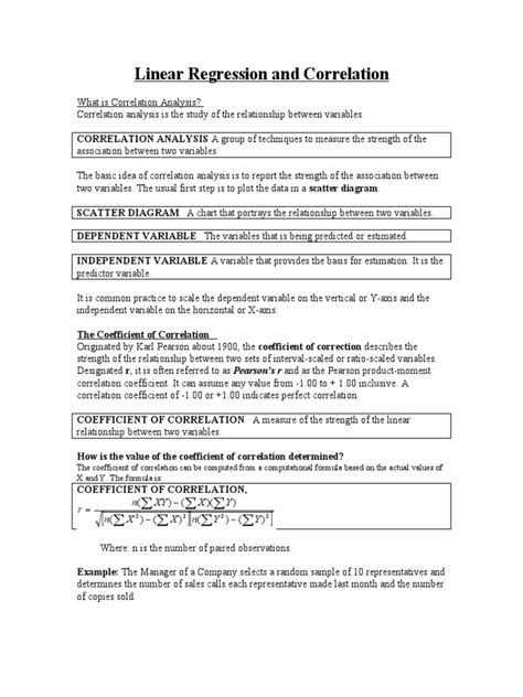 Linear Regression And Correlation Y Y N X X N Y X Xy N R Pdf