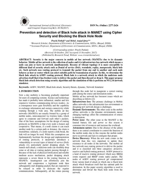 prevention and detection of black hole attack in manet using cipher security and blocking the