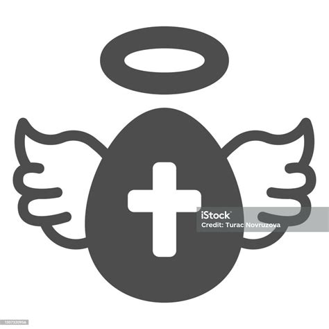 날개와 교차 단단한 아이콘 해피 부활절 개념 흰색 배경에 거룩한 부활절 기호 모바일 개념 웹 디자인에 대한 글리프 스타일의 날개 천사 아이콘으로 달걀 벡터 그래픽 0명에