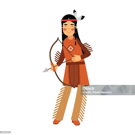 아메리카 인디언 인도 여자 전통 의상 활 벡터 일러스트 레이 션과 함께 포즈 독일에 대한 스톡 벡터 아트 및 기타 이미지 독일 만화 머리 장식물 Istock