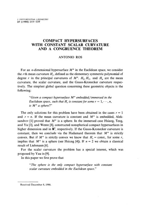 Pdf Compact Hypersurfaces With Constant Scalar Curvature And A