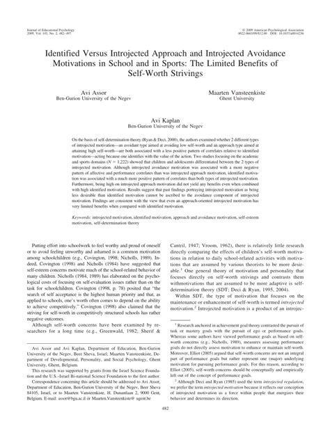 Pdf Identified Versus Introjected Approach And Introjected Avoidance Motivations In School And