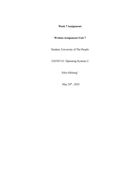 Written Assignment Unit 7 Week 7 Assignment Written Assignment Unit 7