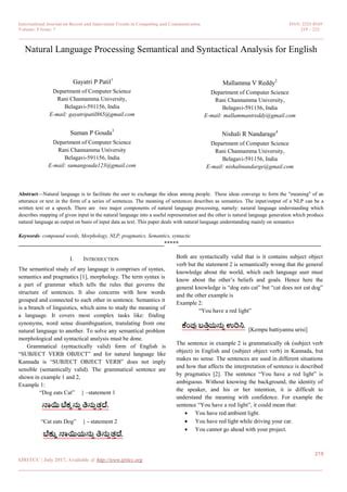 Natural Language Processing Semantical And Syntactical Analysis For English PDF