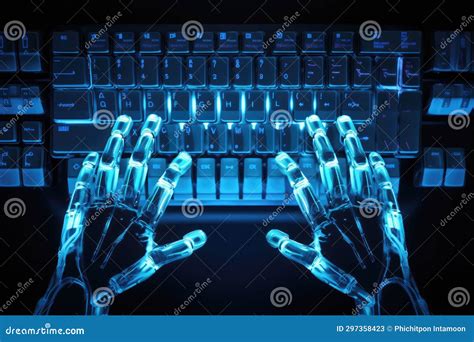 A Hand Of A Robot Typing On A Laptop Chatbot Robotic Futuristic Artificial Intelligence Concept