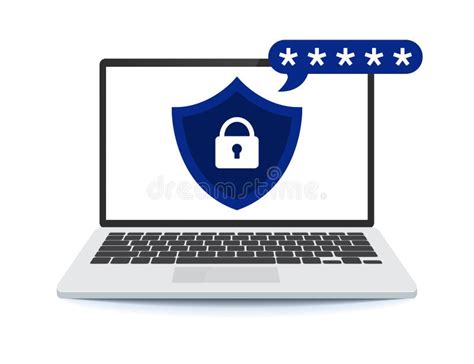 Laptop With Password Notification And Lock Icon Password Protection Shield With A Lock Stock