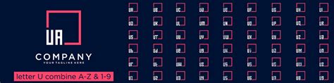 정사각형 로고 디자인 세트는 문자 U와 A에서 Z까지 1에서 9까지의 숫자를 결합했습니다 벡터 일러스트 레이 션 스튜디오 촬영에 대한 스톡 벡터 아트 및 기타 이미지