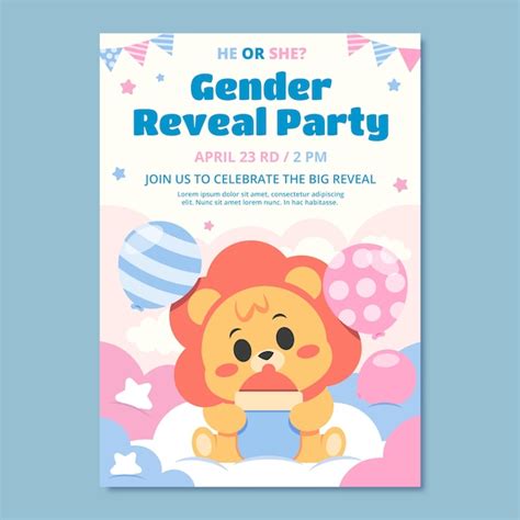 Premium Vector Flat Vertical Poster Template For Gender Reveal Party