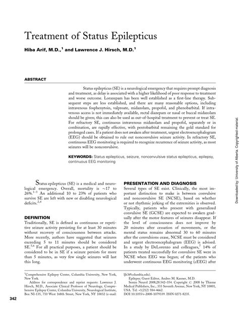 Pdf Treatment Of Status Epilepticus