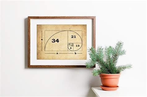 Vintage Fibonacci Sequence Watercolor Art Fibonacci Spiral Art Mathematical Golden Ratio Office