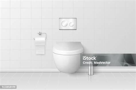 벡터 3d 현실적인 흰색 세라믹 화장실 닫기 욕실 화장실 방 뚜껑이 있는 폐변 그릇 배관 모형 인테리어 청소 위생 개념을위한 디자인 템플릿 전면 보기 3차원 형태에 대한