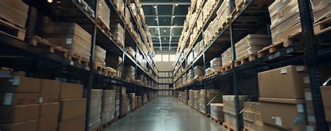 Warehouse Storage Aisle With Cardboard Boxes Photo Premium Ai Generated Image