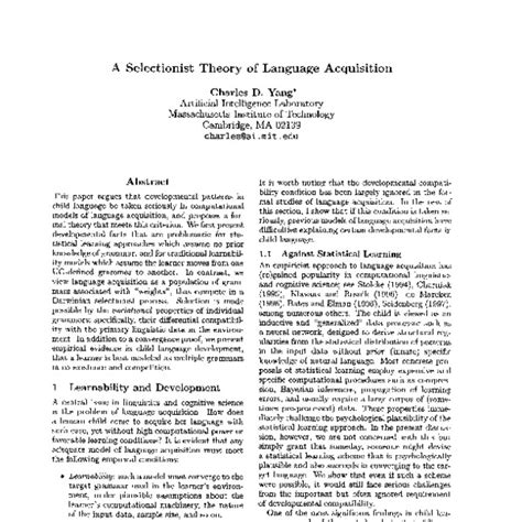 A Selectionist Theory Of Language Acquisition Acl Anthology