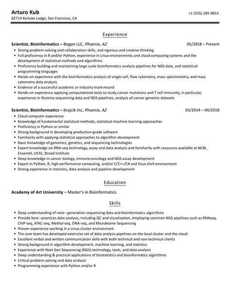 Scientist Bioinformatics Resume Samples Velvet Jobs