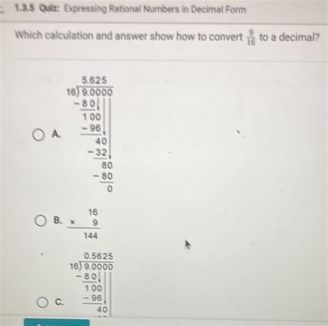Solved 135 Quiz Expressing Rational Numbers In Decimal Form Which