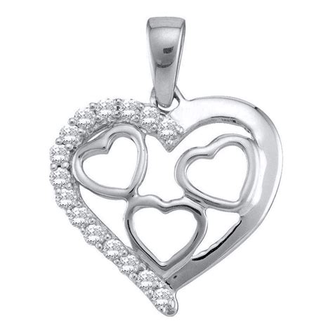 10k White Gold Womens Round Diamond Heart Pendant 15 Cttw