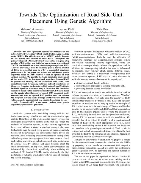 Pdf Towards The Optimization Of Road Side Unit Placement Using