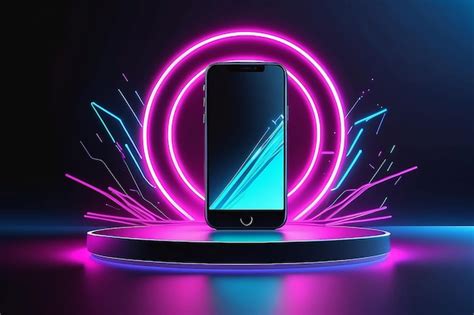 Realistic Neon Podium Scene For Product Display Or Presentation