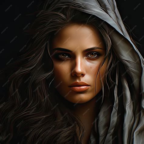 A Woman With Long Hair And A Black Background With A Dark Background Premium Ai Generated Image