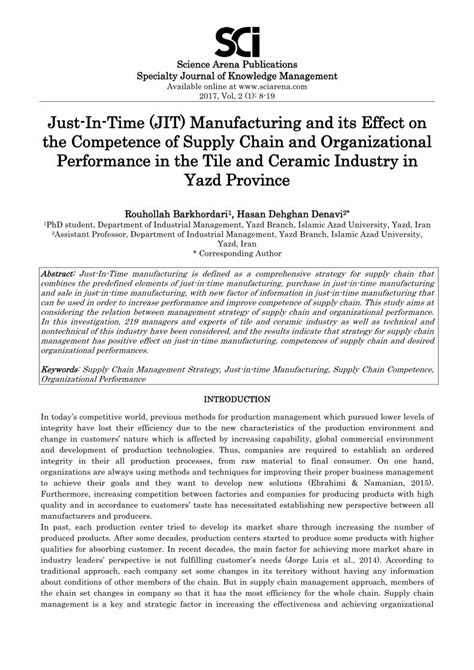 Pdf Just In Time Jit Manufacturing And Its Effect On The · Just In Time Strategy Is