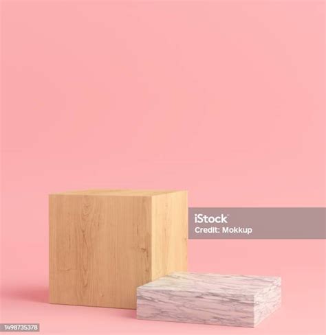 제품 연단 나무 흰색 대리석 연단 분홍색 배경 3d 일러스트레이션 0명에 대한 스톡 사진 및 기타 이미지 0명 3차원 형태 강단 Istock