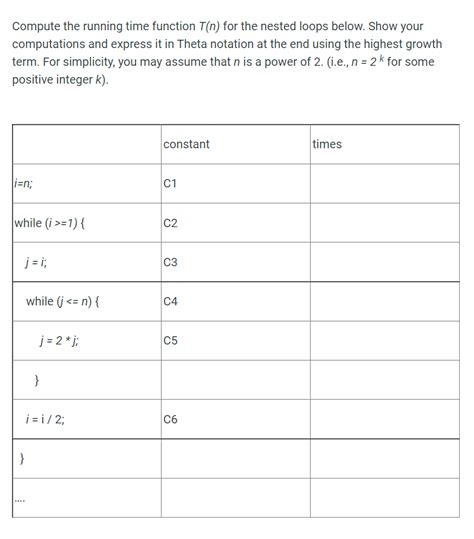 Solved Compute The Running Time Function Tn For The Nested