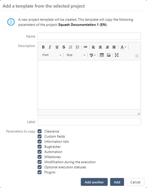 Manage Project Templates Squash Tm Documentation