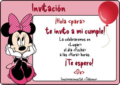 Modelo Invitación De Minnie Mouse Personalizar Invitaciones De
