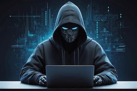 Premium Photo Hacker In A Hood Using A Laptop Coding And Data On A