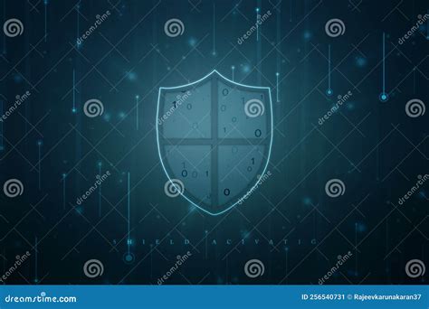 Protect And Security Concept Digital Shield On Abstract Technology Background Stock