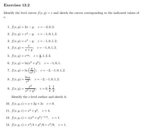 Solved Exercises Identify The Level Curves F X Y C Chegg