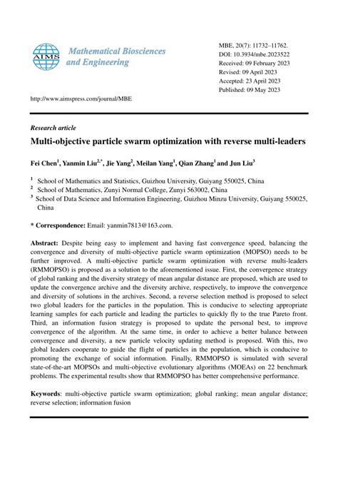 Pdf Multi Objective Particle Swarm Optimization With Reverse Multi