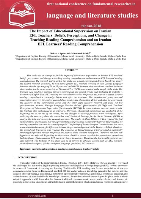 Pdf The Impact Of Educational Supervision On Iranian Efl Teachers Beliefs Perceptions And