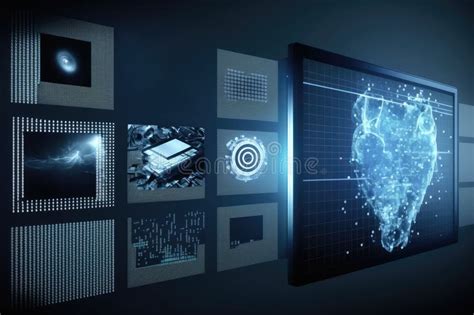 Screens With Data Processing And Circuit Board Created Using Generative Ai Technology Stock