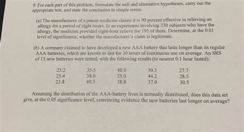 Solved 9 For Each Part Of This Problem Formulate The Null